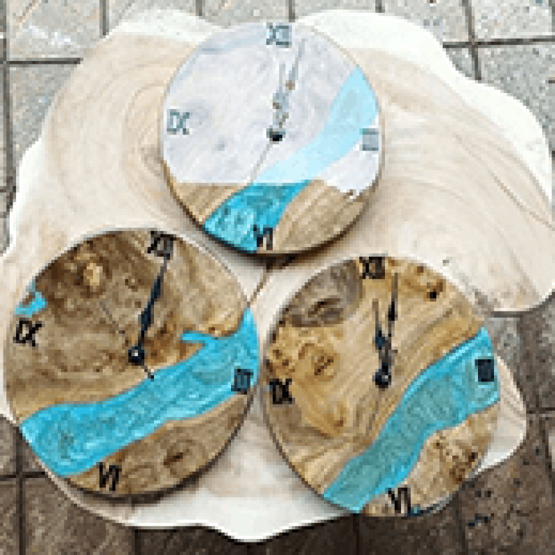 River Blue And Wooden Epoxy Resin Clock - Buildhub