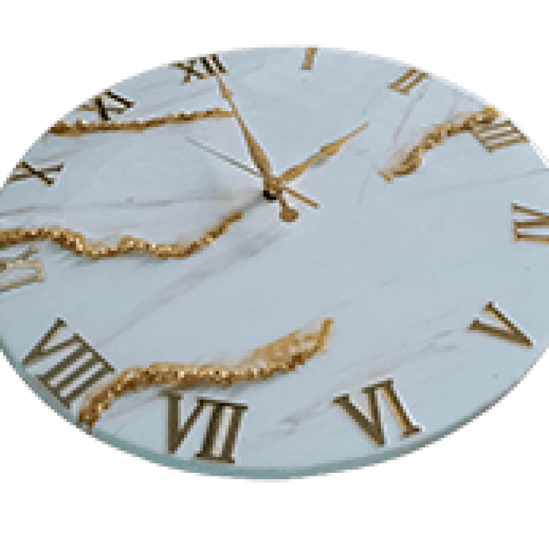 White And Golden Embellished Epoxy Wall Clock - Buildhub