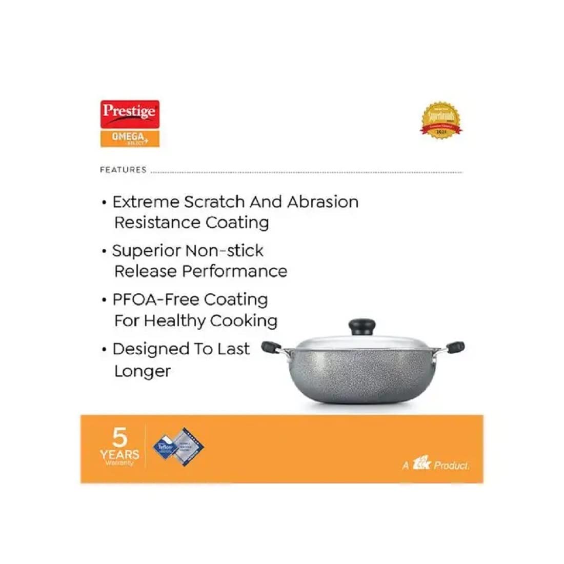Prestige Omega Non-Stick Select Plus Round Based Kadai With Lid, 200MM ...