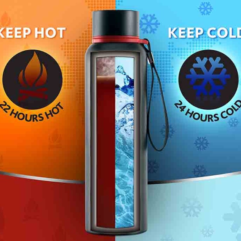 Borosil Vacuum Bottle Trek 850ML, Black - BuildHUB