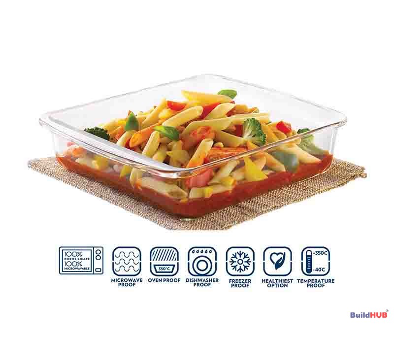 Borosil Square Dish With Handle Easy Grip 2L - Buildhub