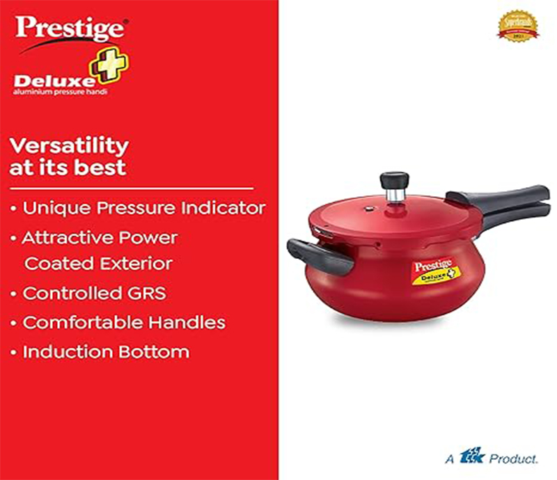 Prestige Deluxe Plus Aluminium Outer Lid Mini Pressure Handi, 3L, Red ...