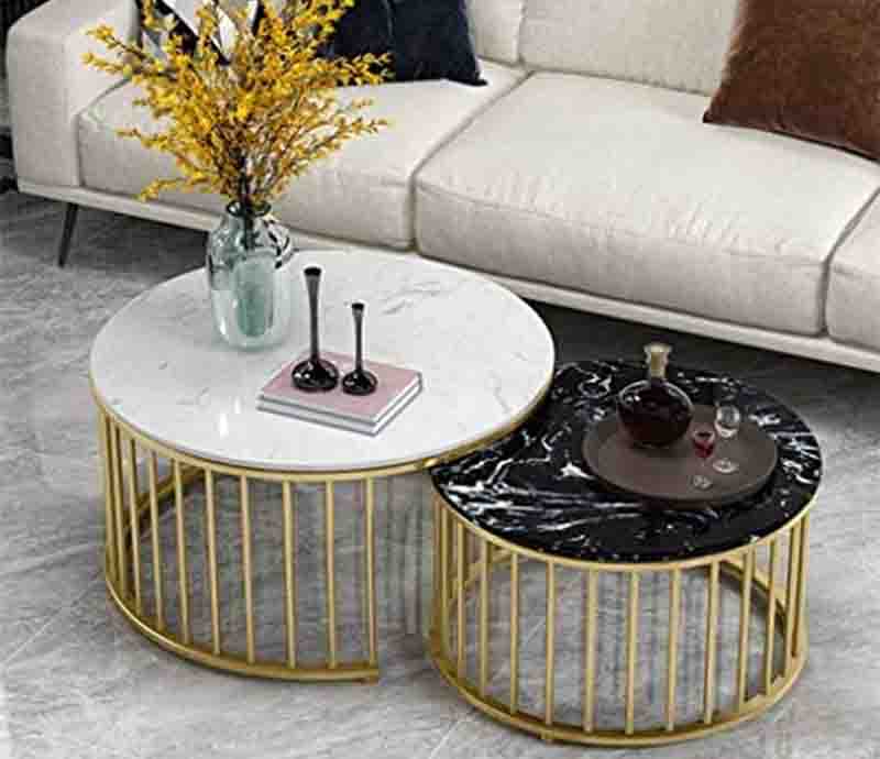 BH Engineered White & Black Marble Nesting Table - Buildhub