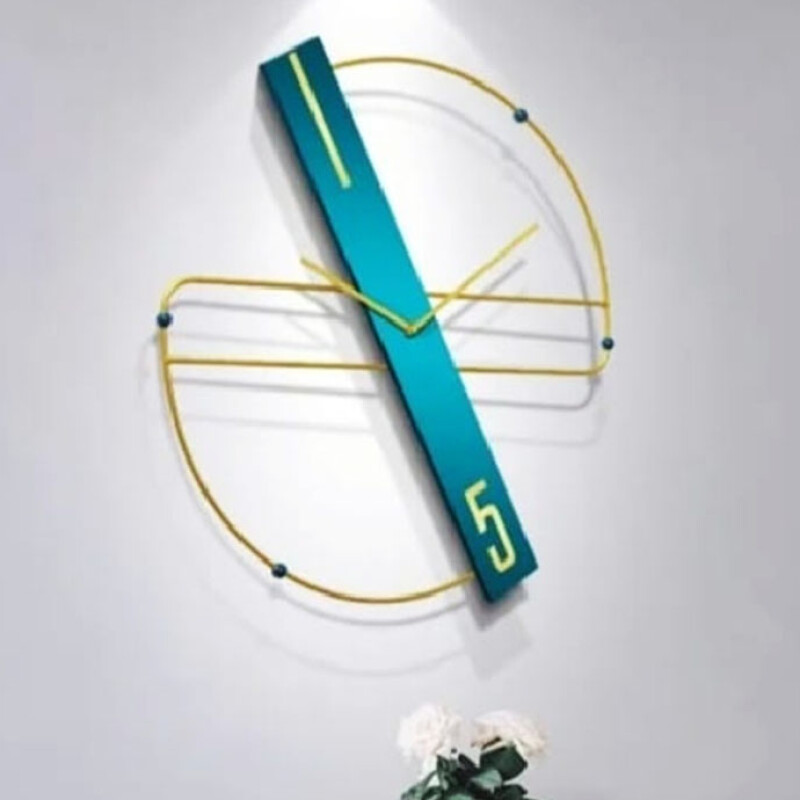 Blue & Golden Abstract Metal Wall Clock HT - BuildHUB