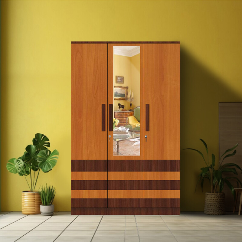 BHF 3 Door Wardrobe in Classic Planked Walnut & Oxford Cherry Finish ...