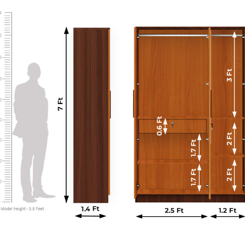 BHF 3 Door Wardrobe in Classic Planked Walnut & Oxford Cherry Finish ...