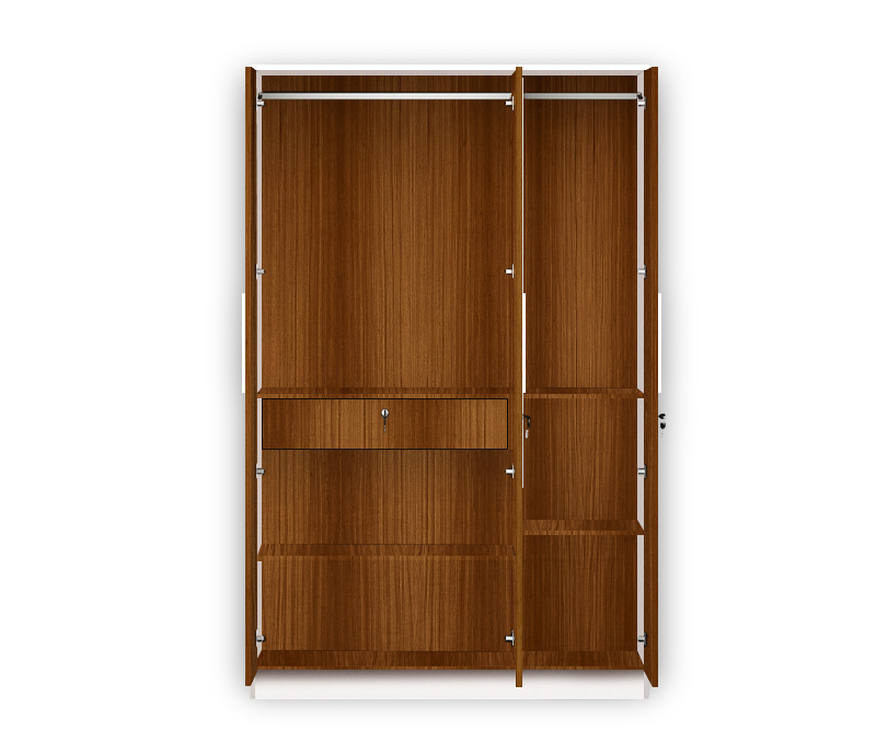 BHF 3 Door Wardrobe in Mysore Teak & White Finish - Buildhub