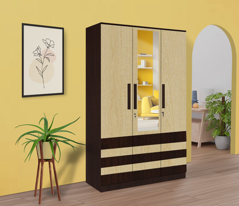 BHF 3 Door Wardrobe in Alberta Maple & Choco Walnut Finish - Buildhub