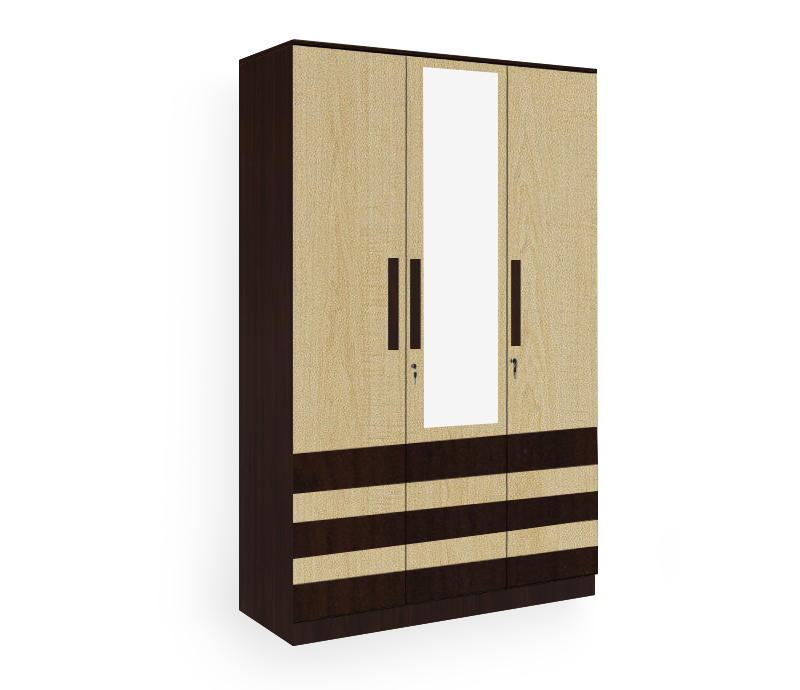 BHF 3 Door Wardrobe in Alberta Maple & Choco Walnut Finish - Buildhub