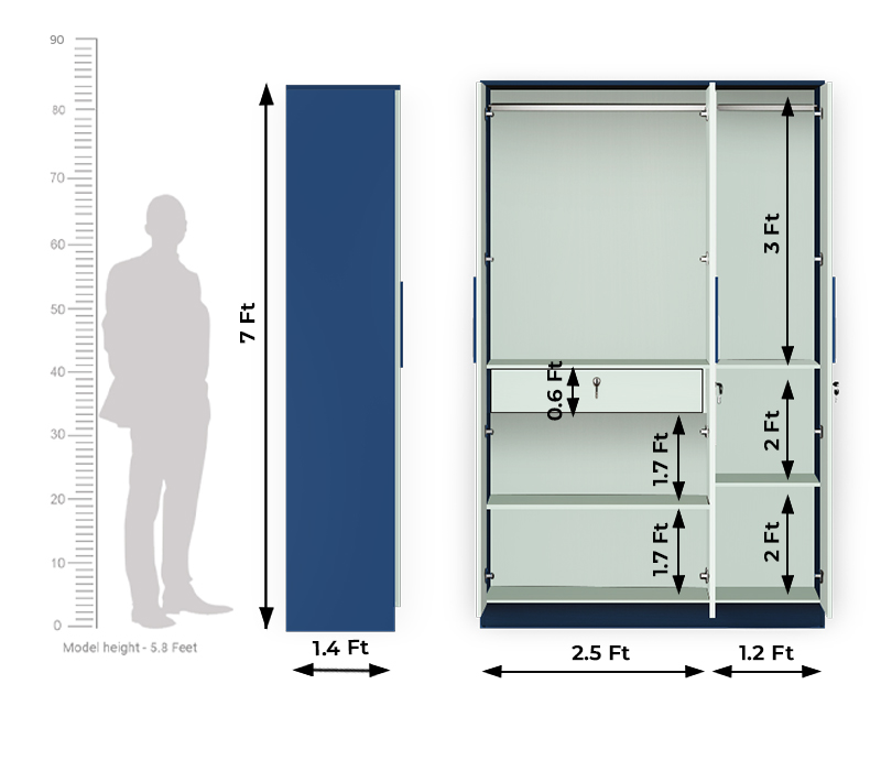 BHF 3 Door Wardrobe in Electric Blue & Silver Grey Finish - Buildhub
