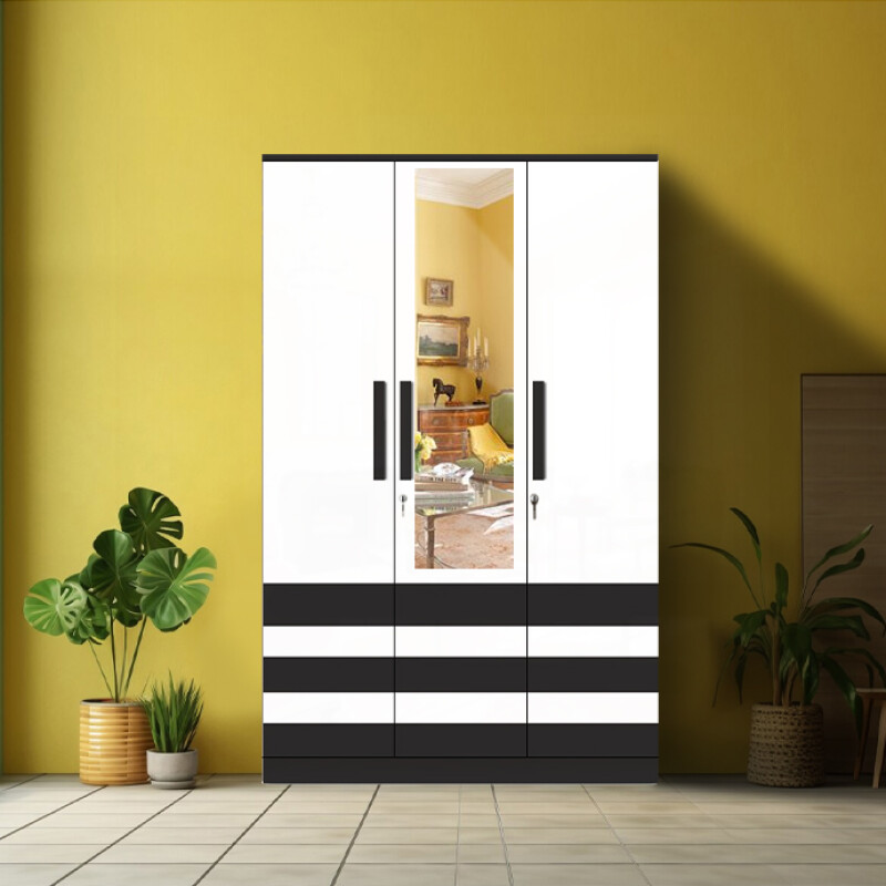 BHF 3 Door Wardrobe in Black & White Finish - Buildhub