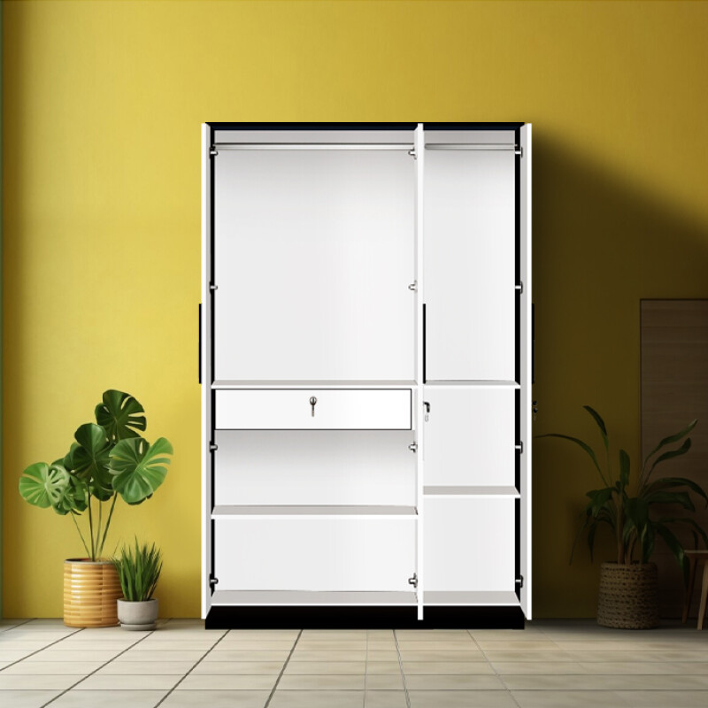 BHF 3 Door Wardrobe in Black & White Finish - Buildhub