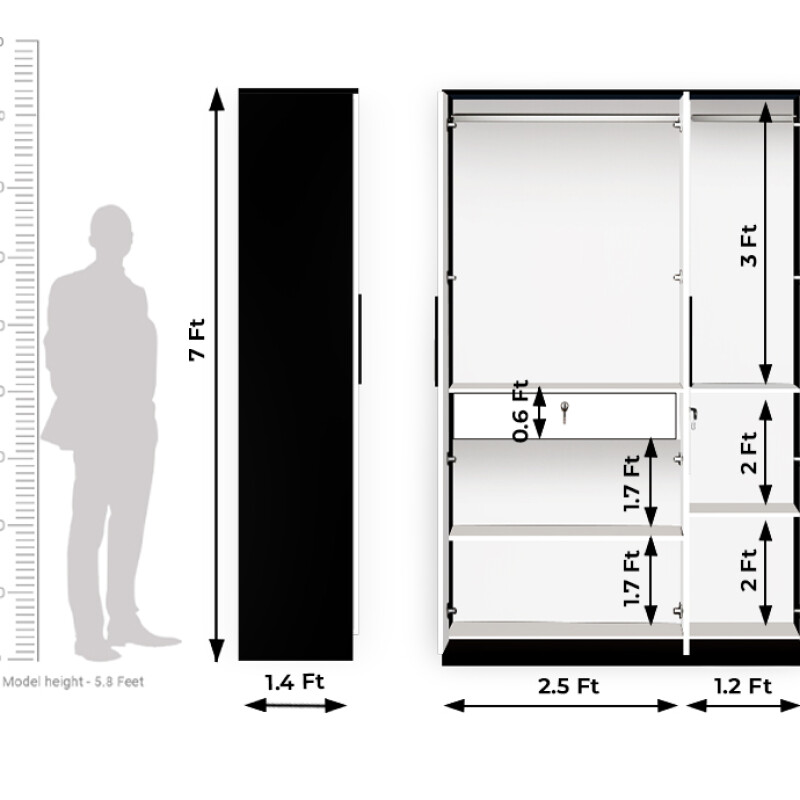 BHF 3 Door Wardrobe in Black & White Finish - Buildhub