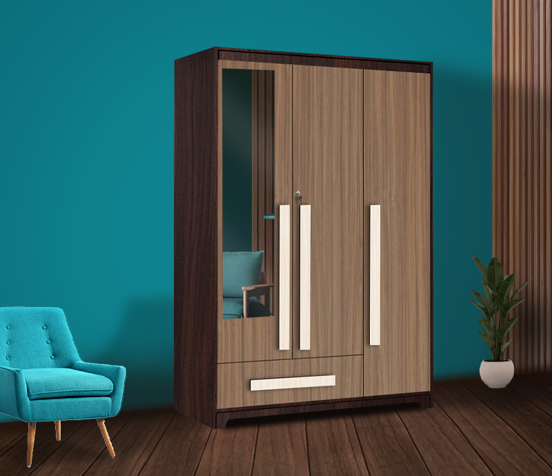 Premium 3 Door Wardrobe in Lorraine Walnut Finish - BuildHUB