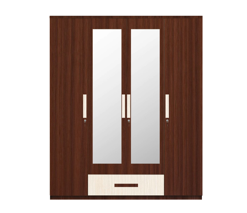 Engineering Wood 4 Door Wardrobe in Classic Planked Walnut & Ice Beech ...